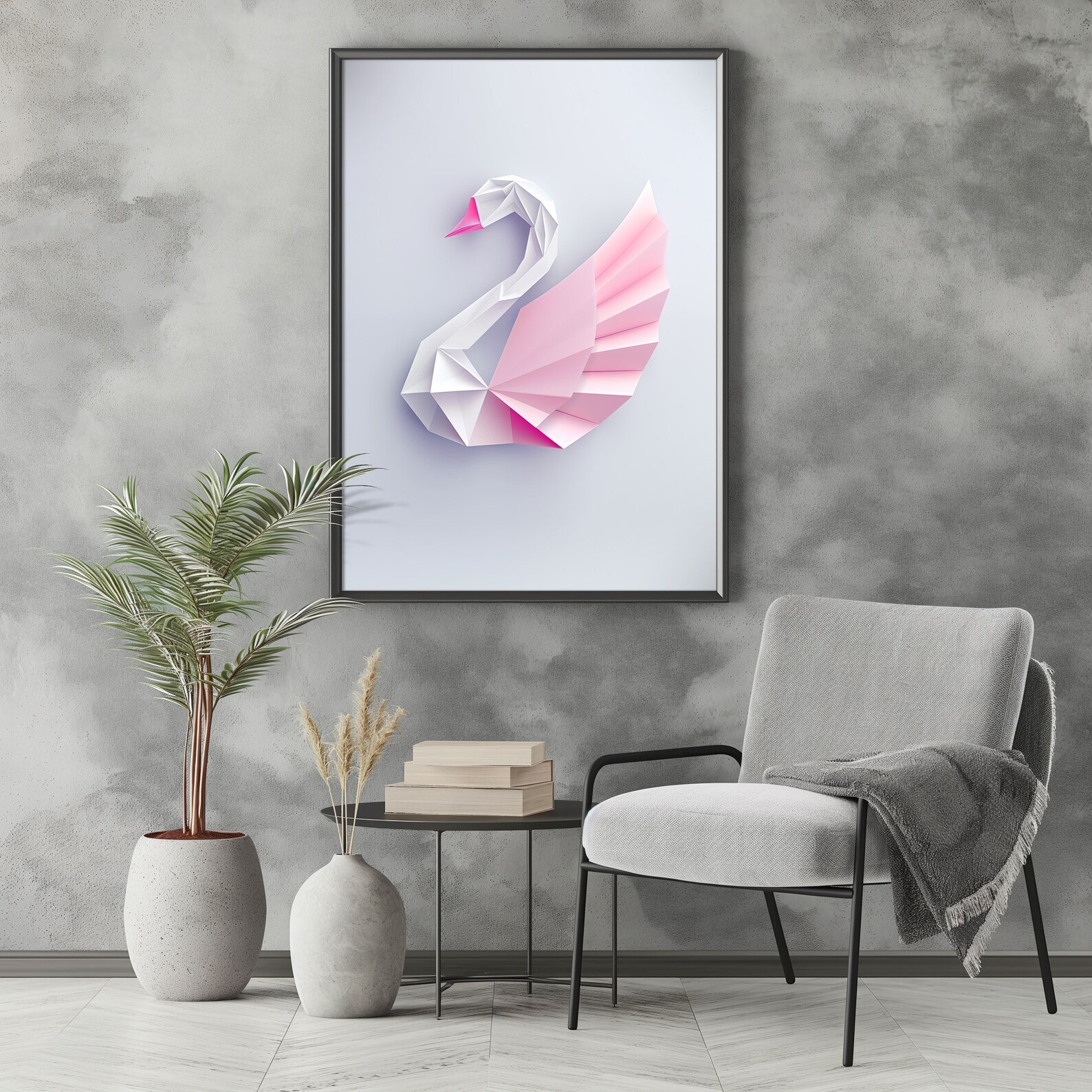 Ethereal Pink Swan in Origami Style, Wall Art, Swan Poster, Pink and ...
