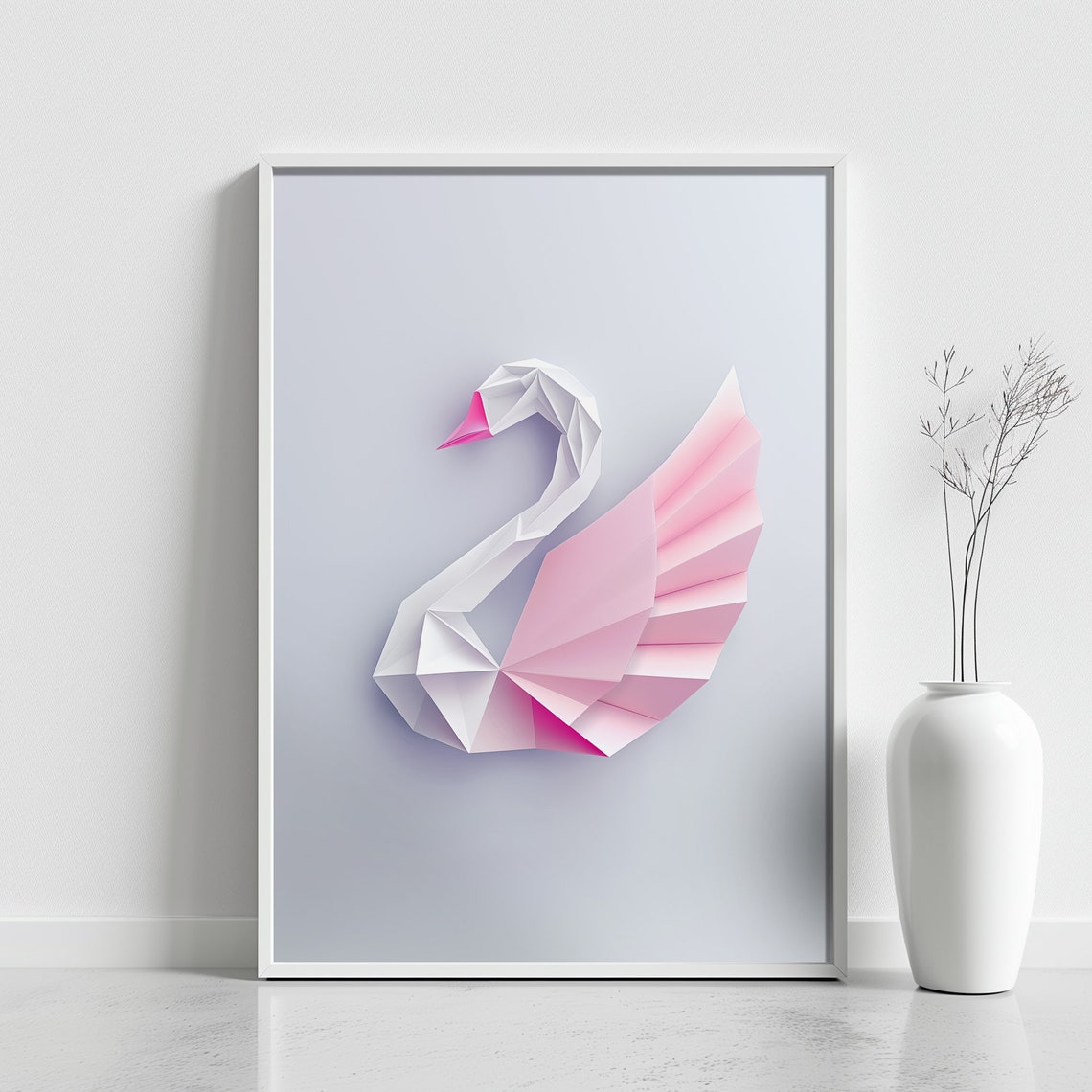 Ethereal Pink Swan in Origami Style, Wall Art, Swan Poster, Pink and ...