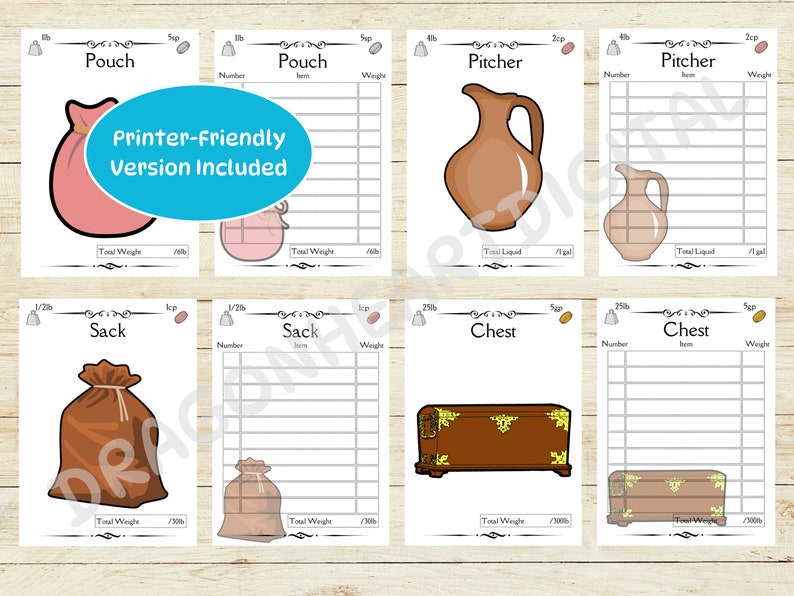 DND Container Cards PNG, DND 5e, Dungeon Master Resource, Game Master ...