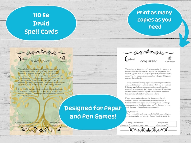 DND 110 Druid Spell Cards [PNG], 5x8", 5e Dnd Spellbook, Dungeon Master ...