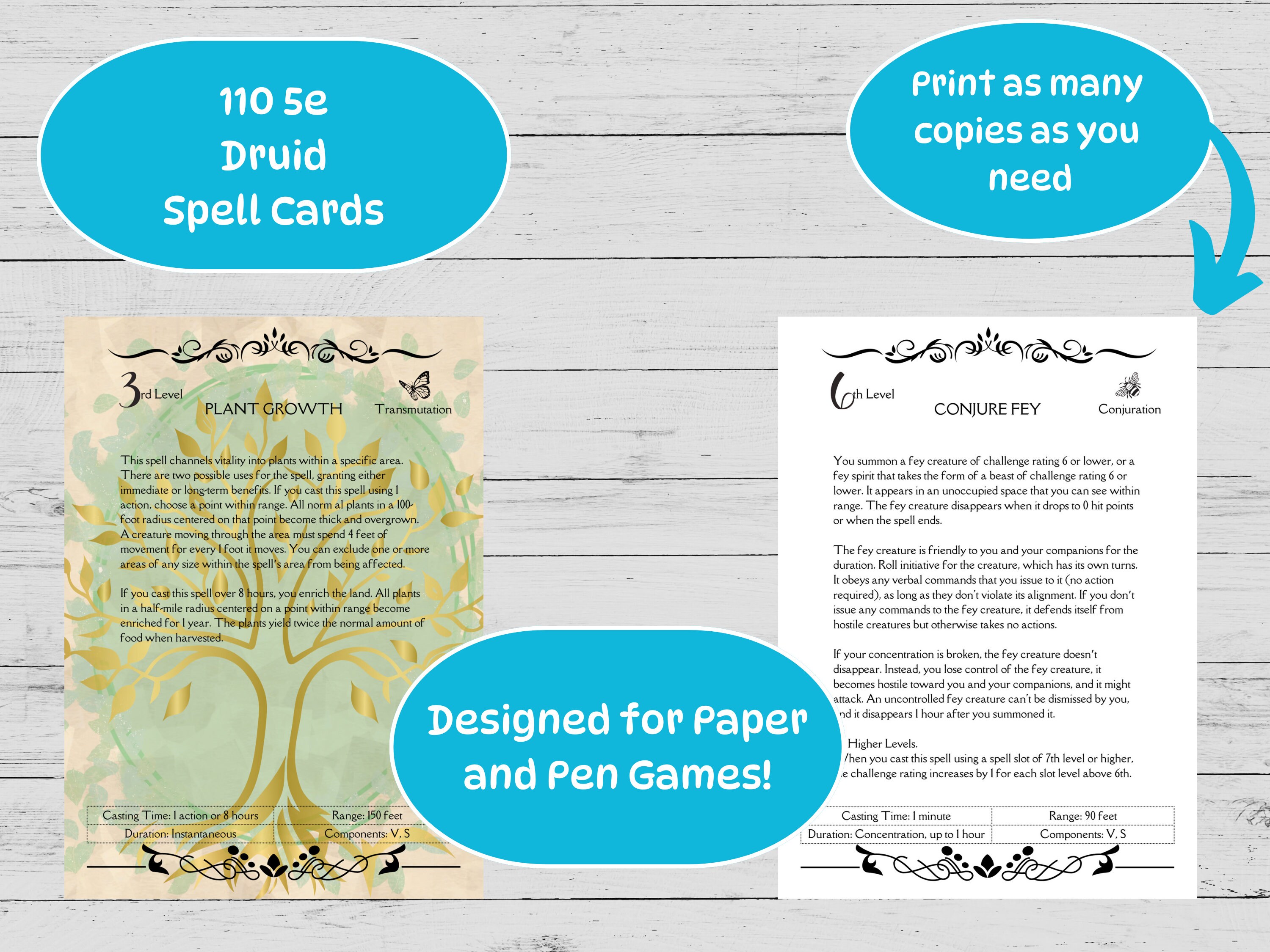 DND 110 Druid Spell Cards [PNG], 5x8", 5e Dnd Spellbook, Dungeon Master ...