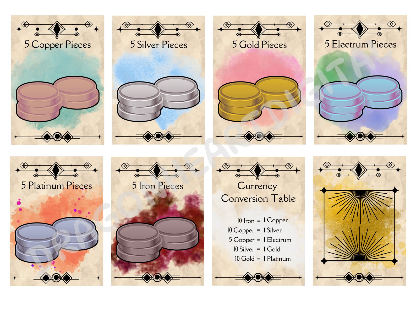 DND 5e Currency Cards: Printable Coin Tokens (digital Download) - Etsy