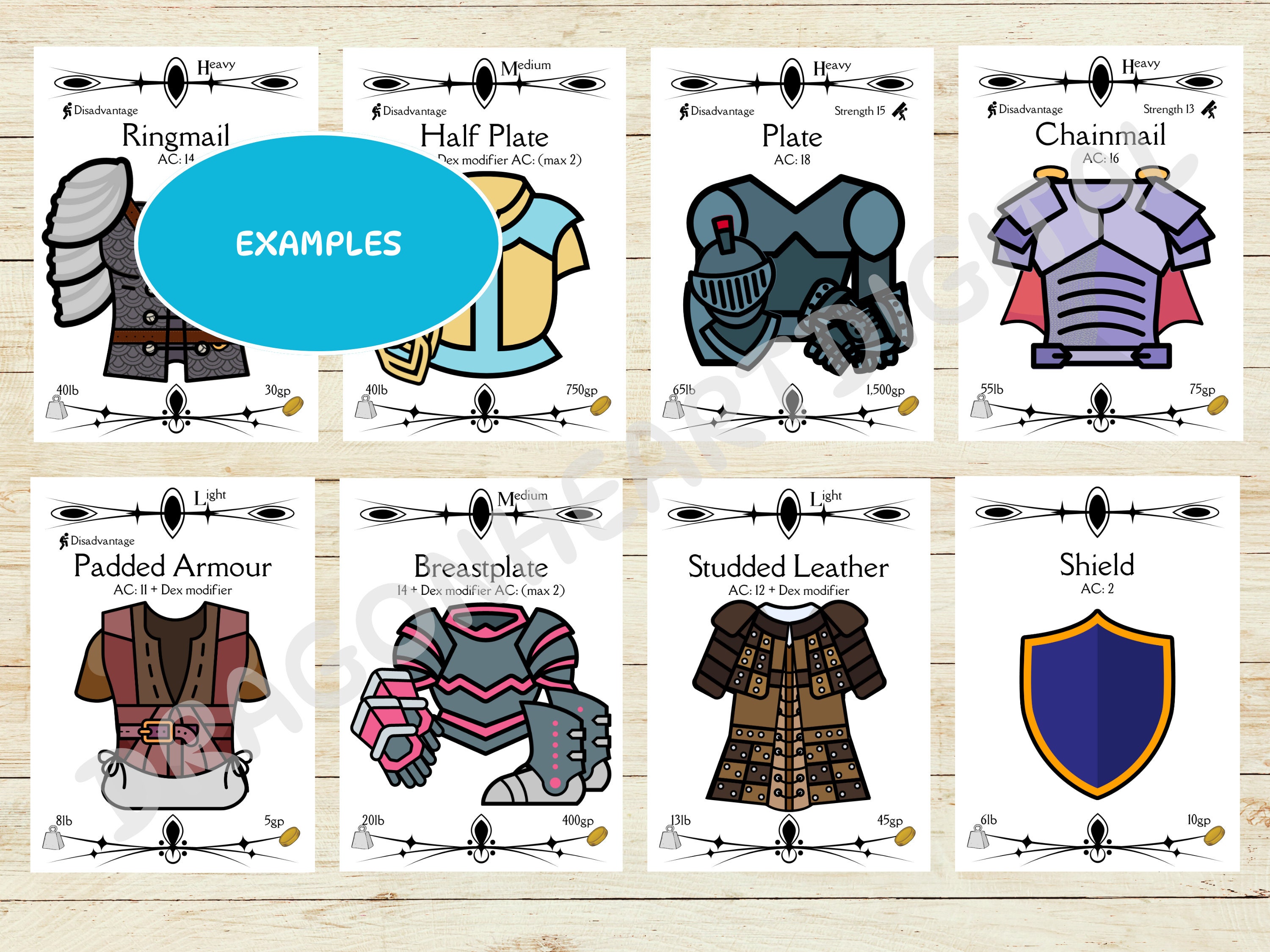 DND Armour Cards [PNG], DND 5e, Dungeon Master Resource, Game Master ...