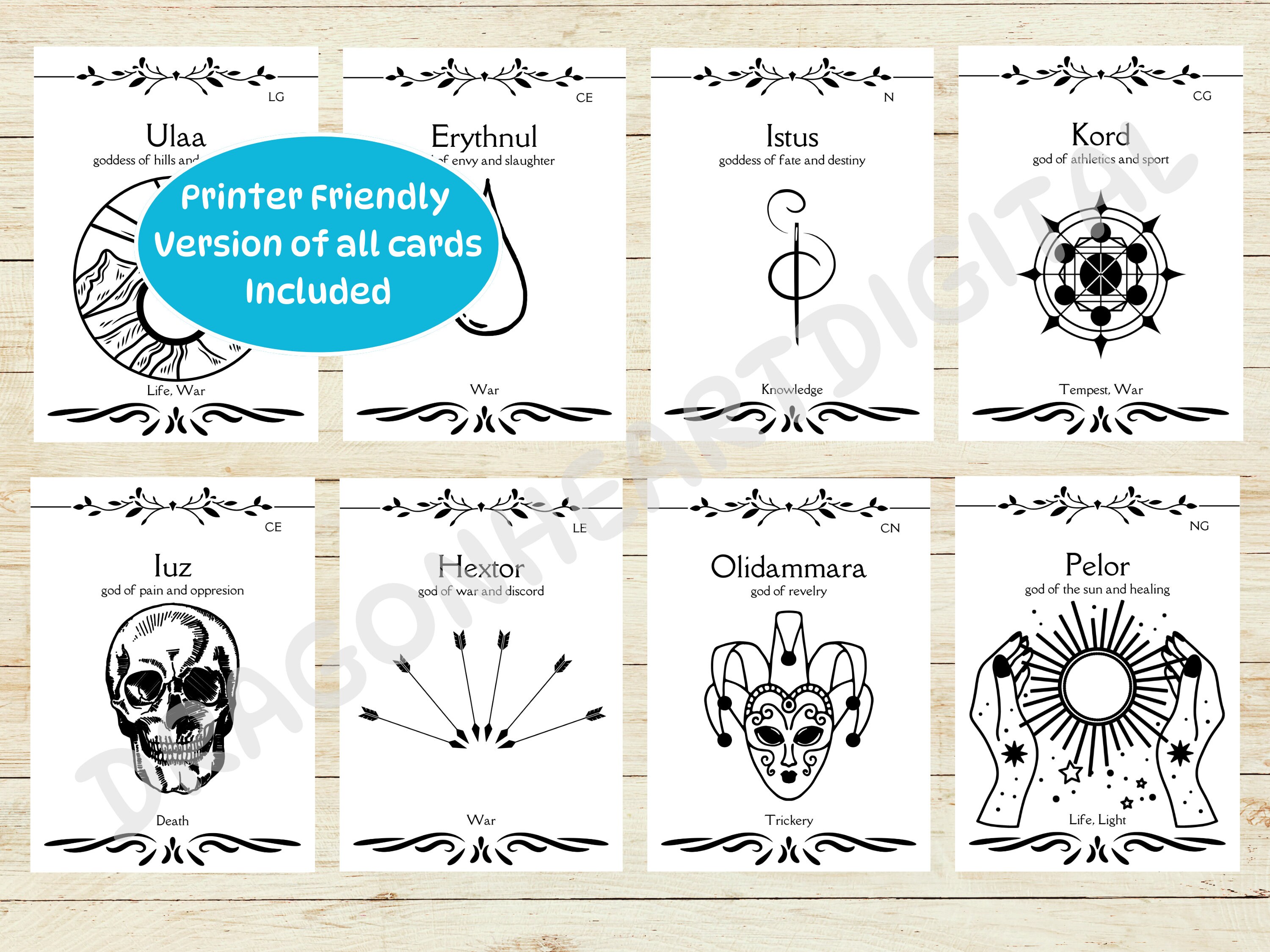 DND Greyhawk Gods Cards [PNG], DND 5e, Dungeon Master Resource, Game ...