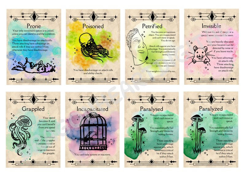 DND Condition Cards [PNG], DND 5e, Dungeon Master Resource, Game Master ...