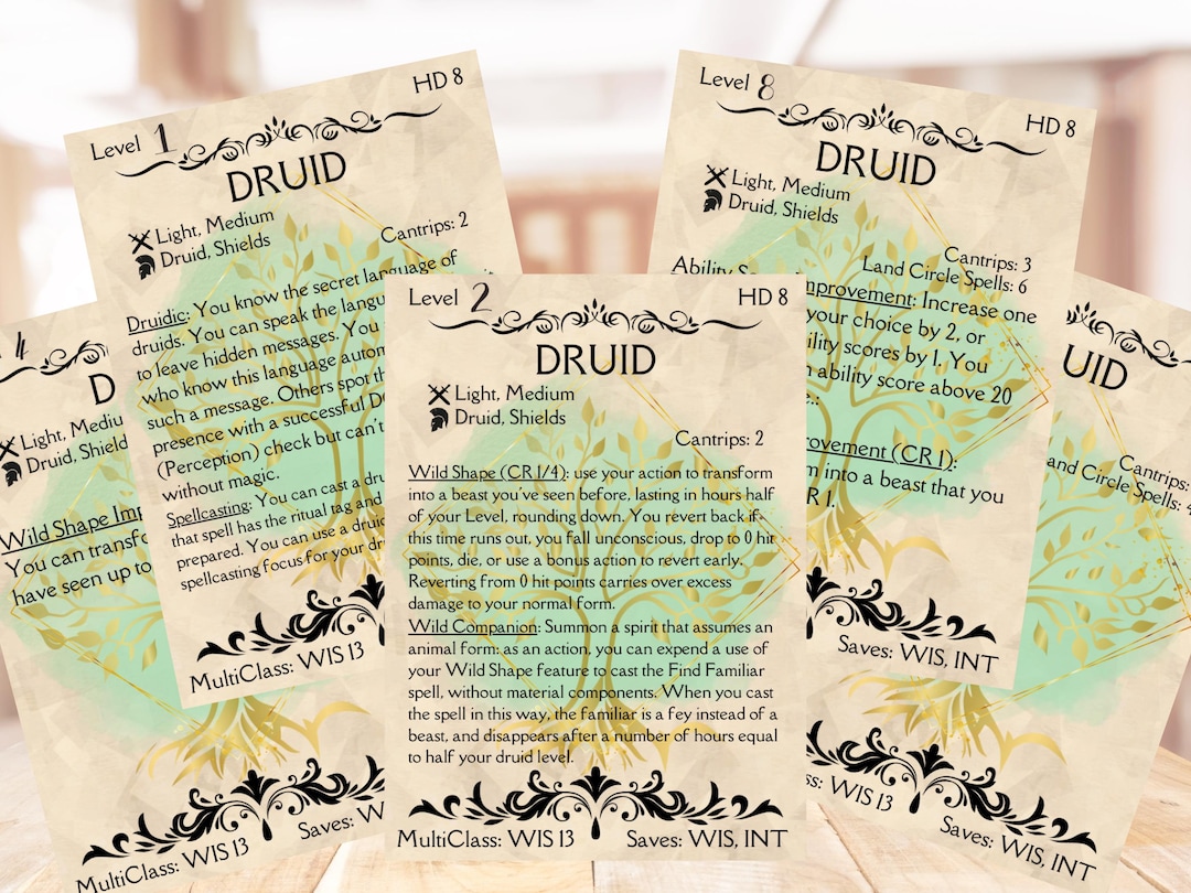 DND Druid Level up Cards [PNG] - DND 5e, Players' Resource, Game Master ...