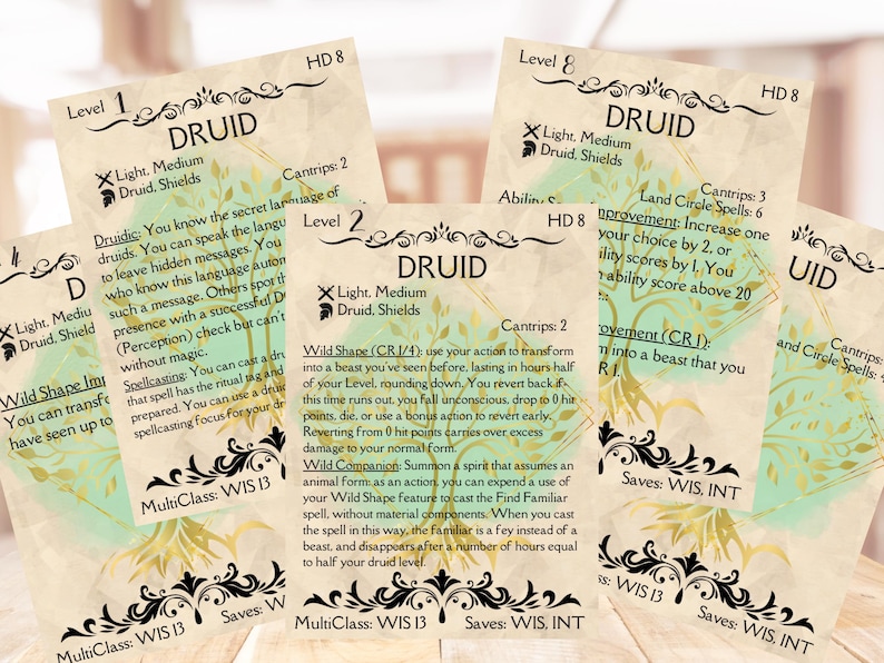 DND Druid Level up Cards [PNG] - DND 5e, Players' Resource, Game Master ...