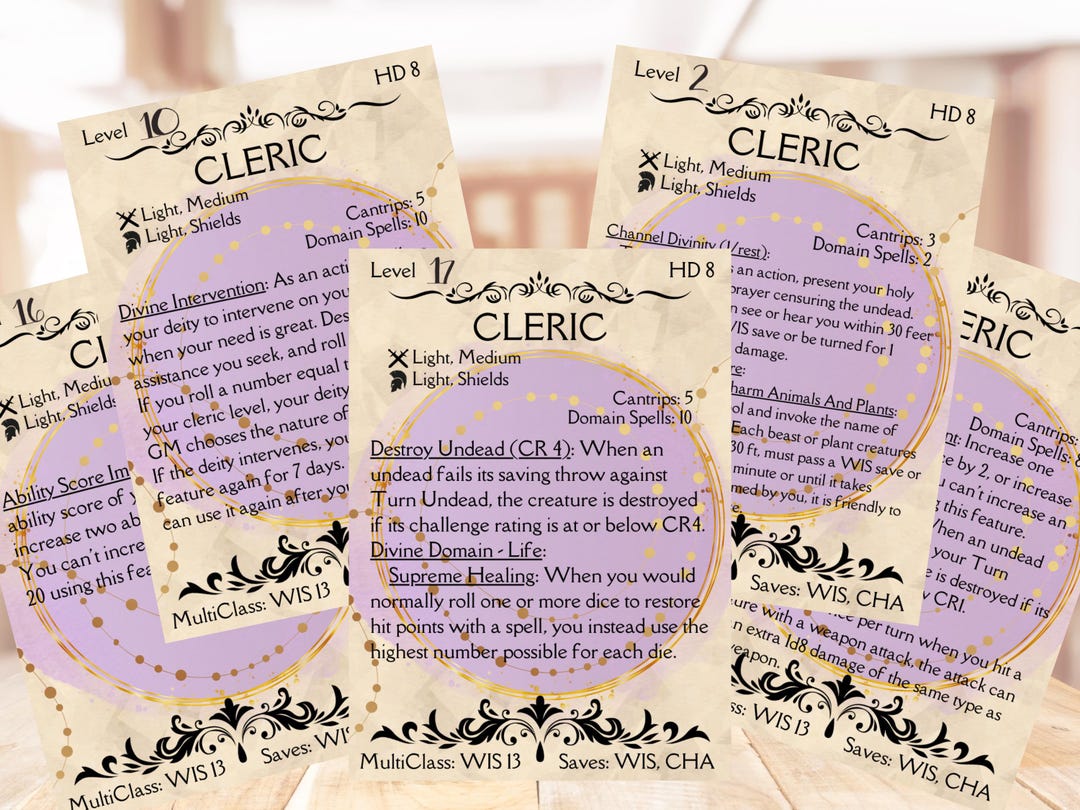 DND Cleric Level up Cards [PNG] - DND 5e, Players' Resource, Game ...