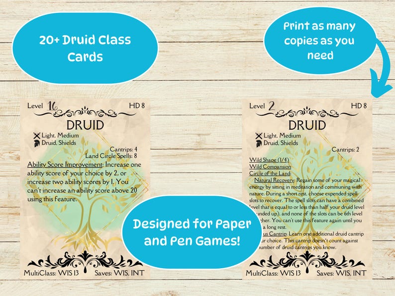 DND Druid Level up Cards [PNG] - DND 5e, Players' Resource, Game Master ...