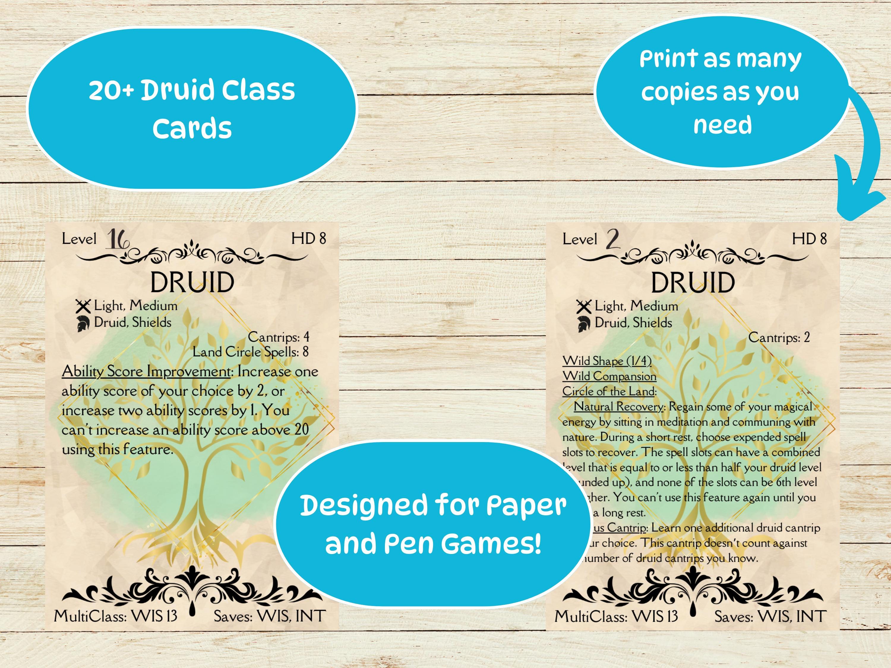 DND Druid Level up Cards [PNG] - DND 5e, Players' Resource, Game Master ...