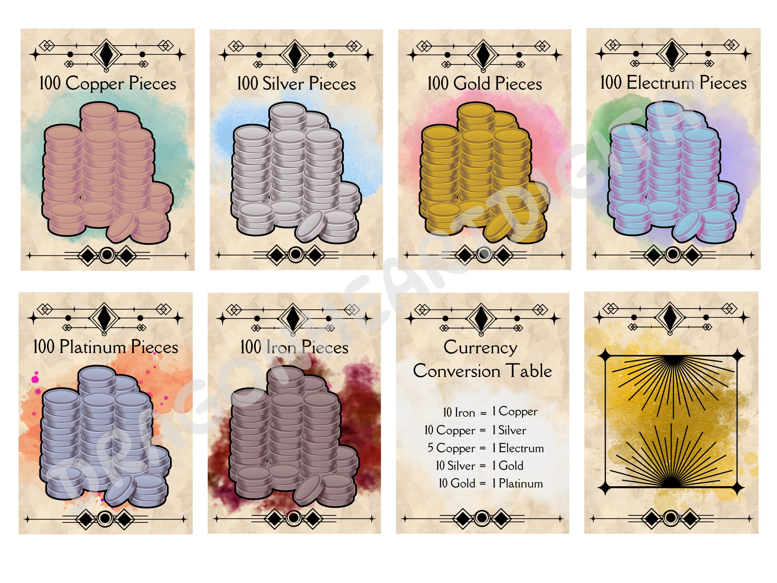 DND 5e Currency Cards: Printable Coin Tokens (digital Download) - Etsy