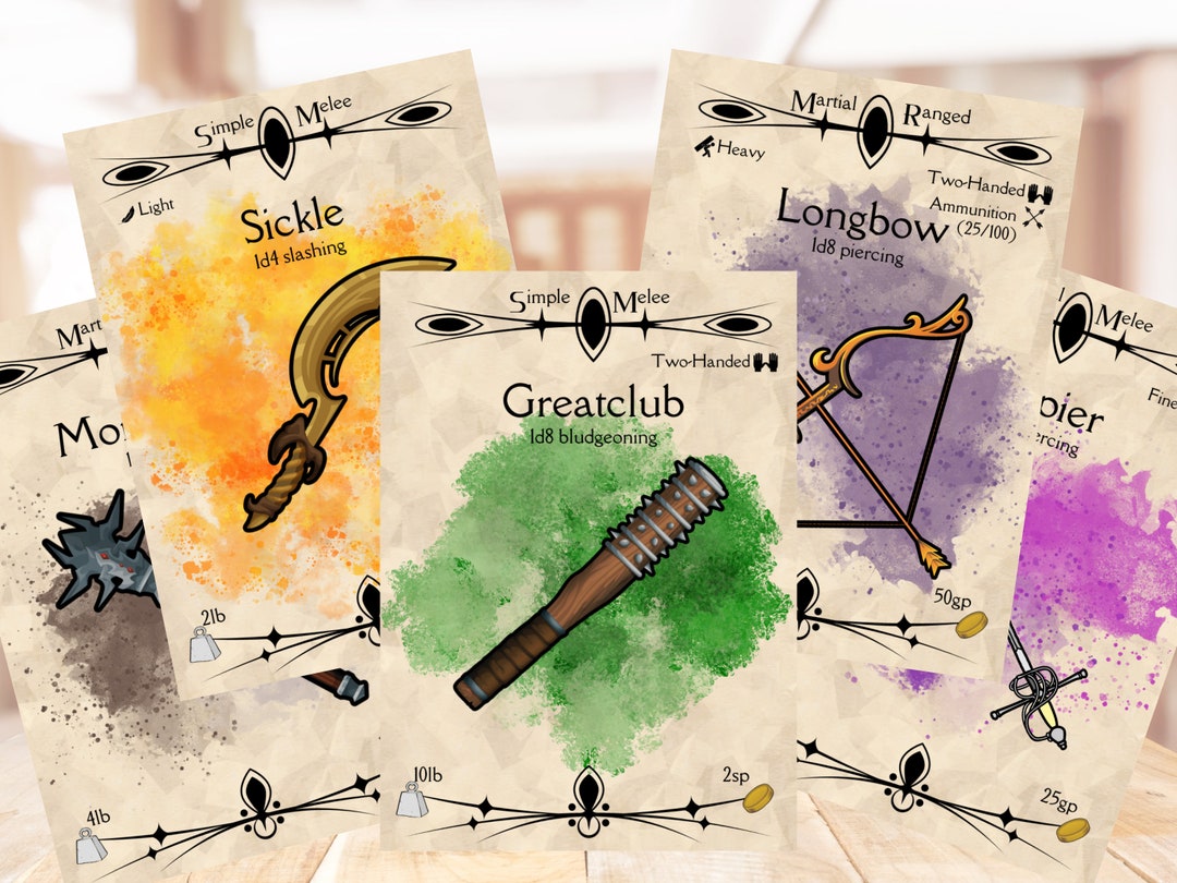 DND Weapon Cards PNG, DND 5e, Dungeon Master Resource, Game Master ...