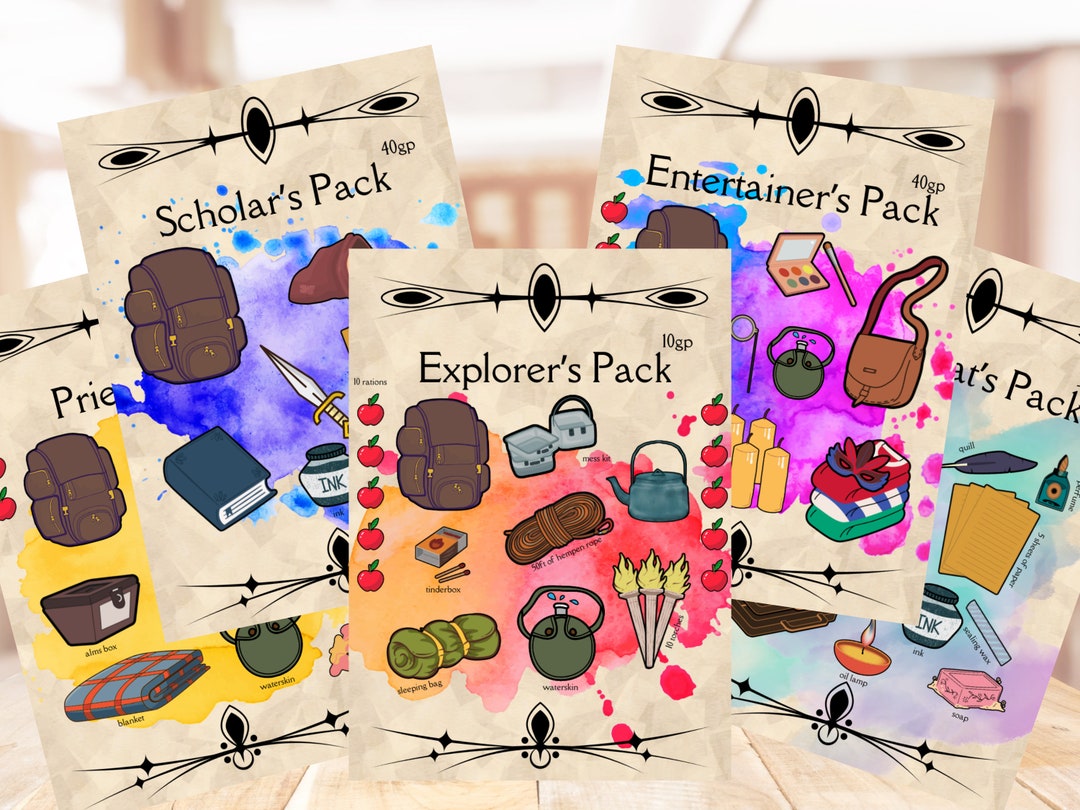 DND Equipment Pack Cards [PNG], DND 5e, Dungeon Master Resource, Game ...