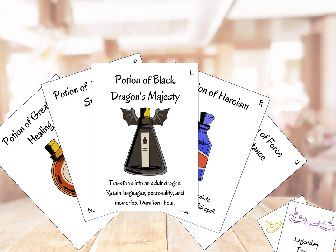 DND Potion Cards, DND 5e, Dungeon Master Resource, Game Master Resource ...