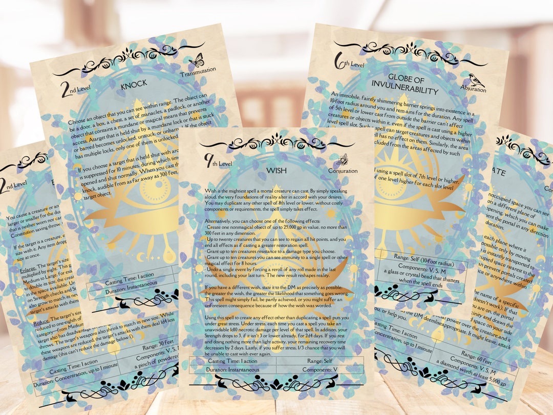 DND 132 Sorcerer Spell Cards [PNG], 5x8", 5e Dnd Spellbook, Dungeon ...