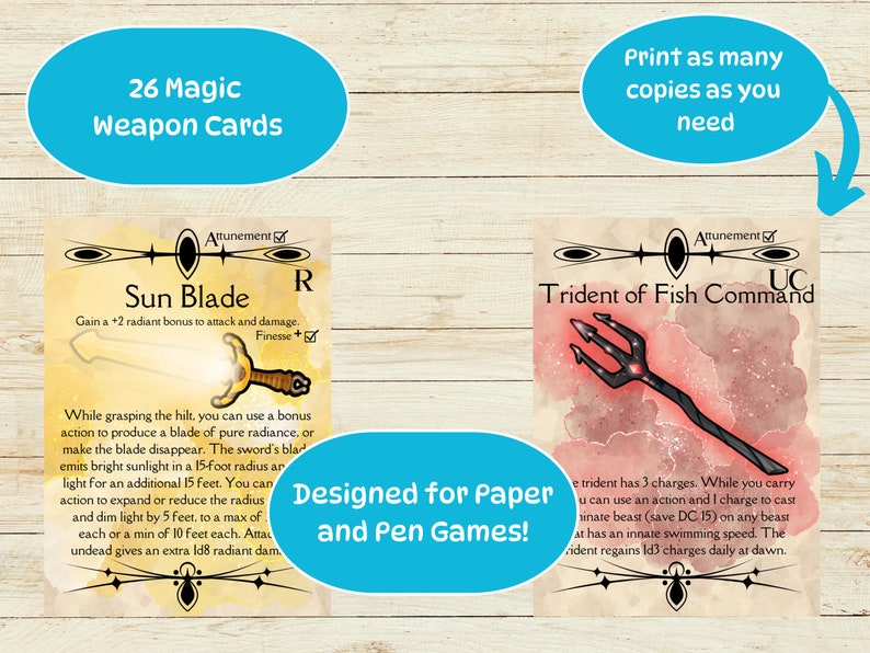 DND Magic Weapon Cards PNG, DND 5e, Dungeon Master Resource, Game ...