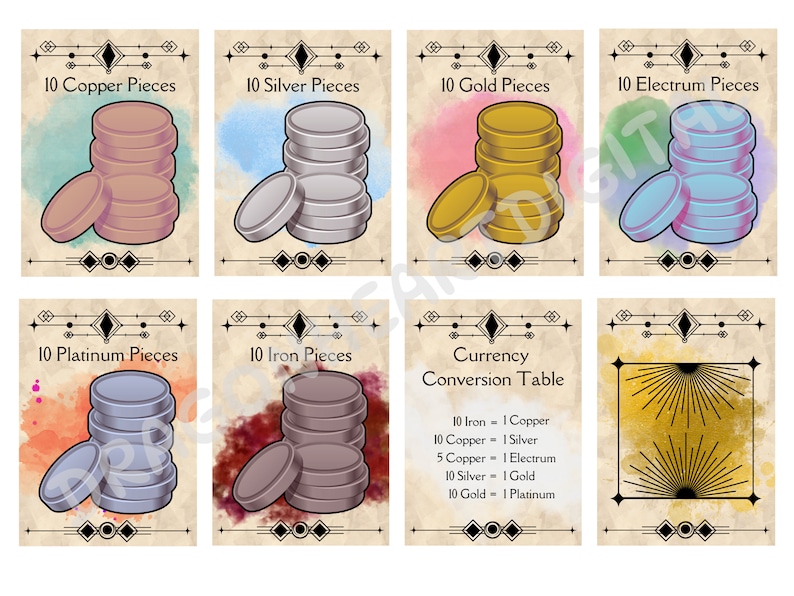 DND Currency Cards [PNG], DND 5e, Dungeon Master Resource, Game Master ...