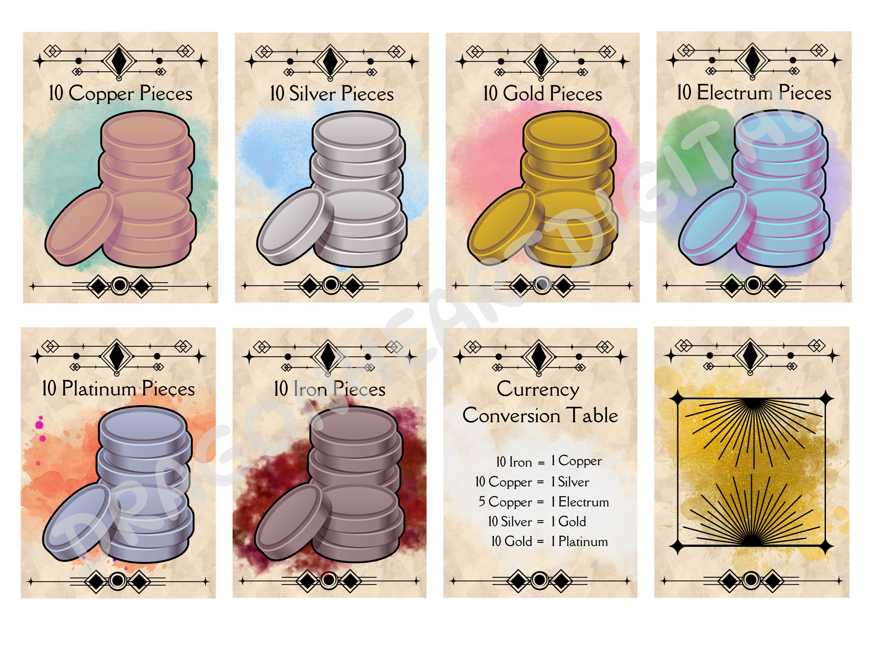DND Currency Cards [PNG], DND 5e, Dungeon Master Resource, Game Master Resource - Digital ...