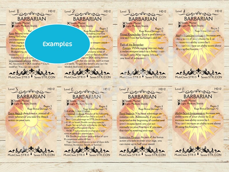 DND Barbarian Class Cards [PNG] - DND 5e, Players' Resource, Game ...