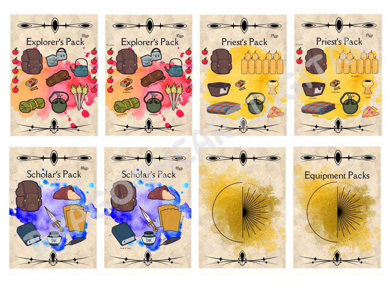DND Equipment Pack Cards [PNG], DND 5e, Dungeon Master Resource, Game ...