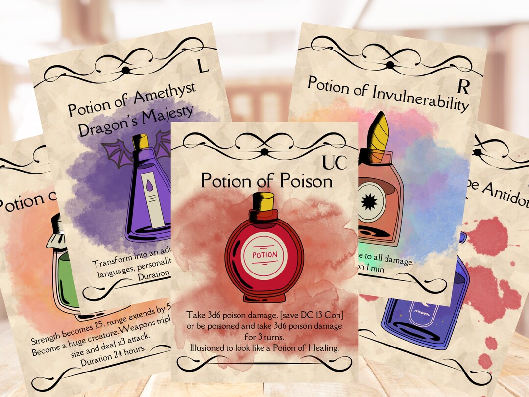 DND Potion Cards, DND 5e, Dungeon Master Resource, Game Master Resource ...