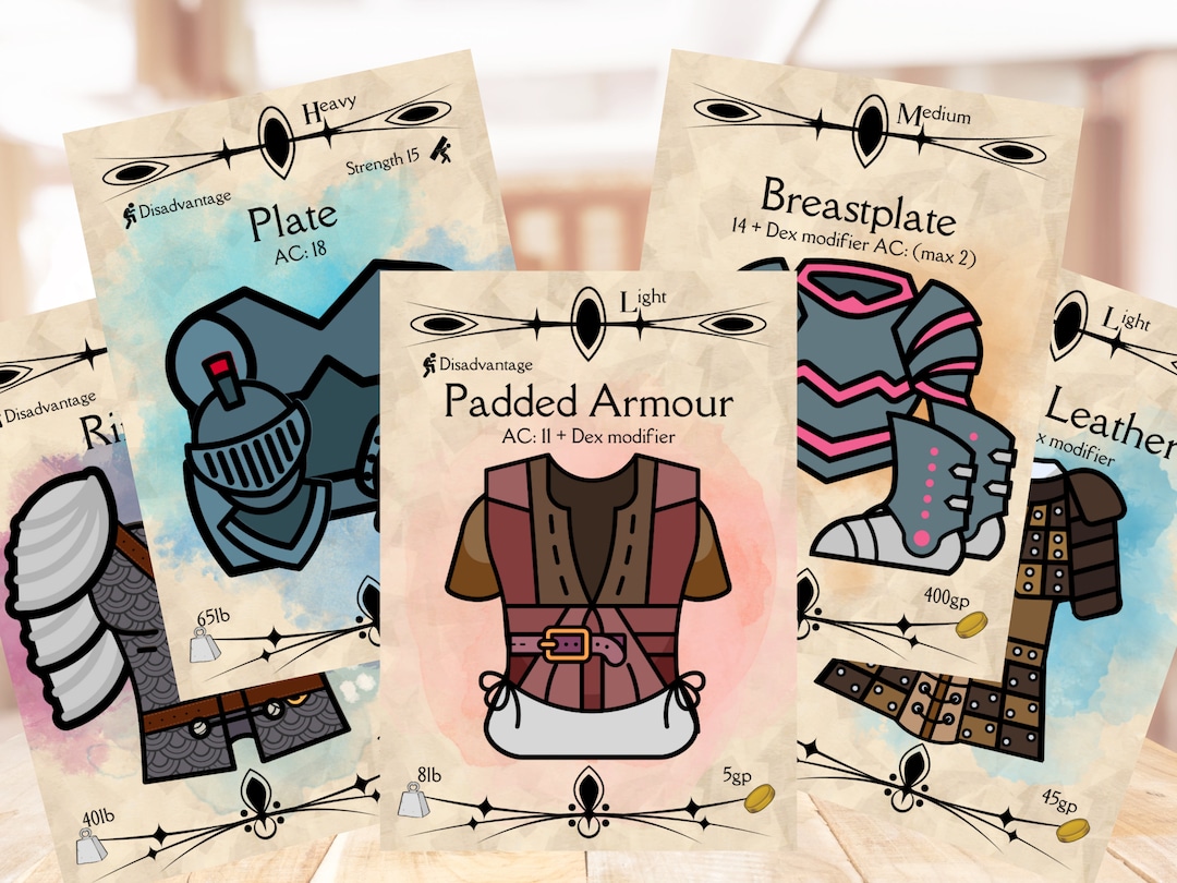 DND Armour Cards [PNG], DND 5e, Dungeon Master Resource, Game Master ...