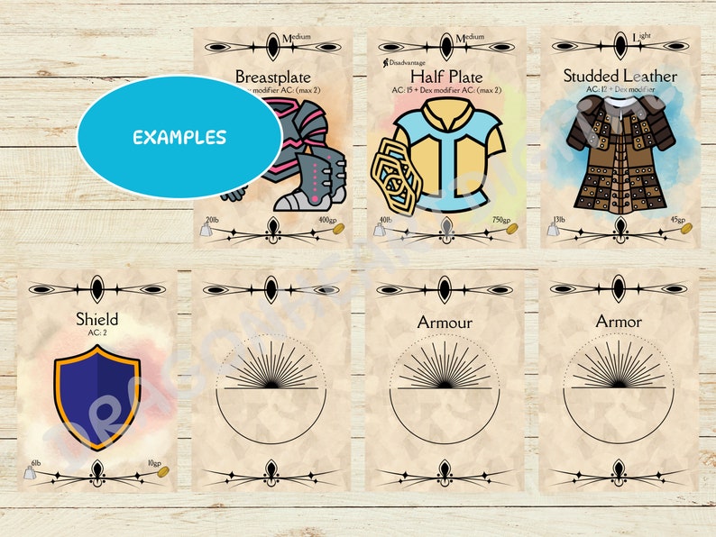 DND Armour Cards [PNG], DND 5e, Dungeon Master Resource, Game Master ...