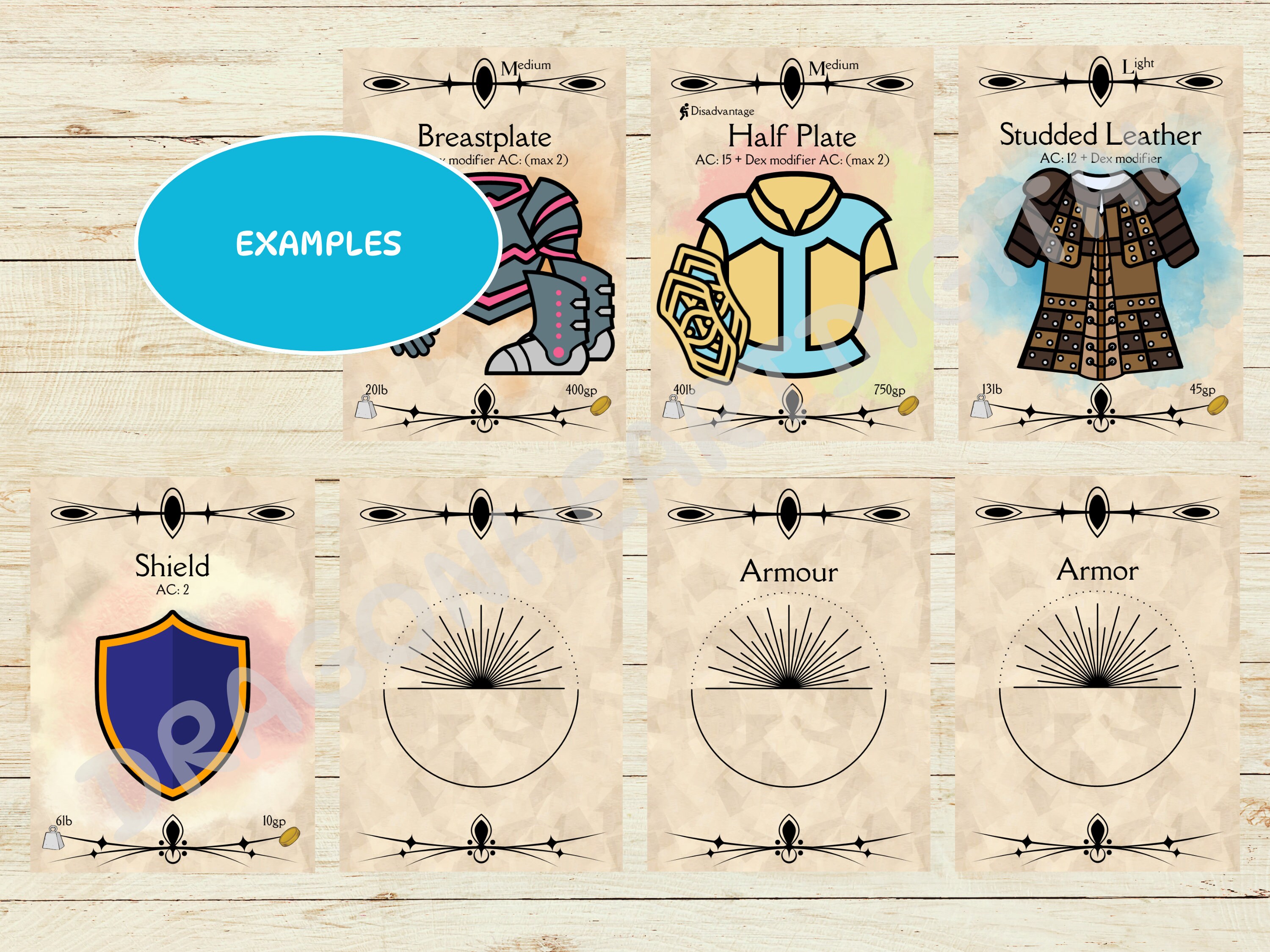 DND Armour Cards [PNG], DND 5e, Dungeon Master Resource, Game Master ...