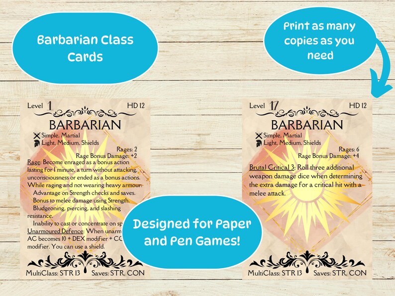 DND Barbarian Class Cards [PNG] - DND 5e, Players' Resource, Game ...