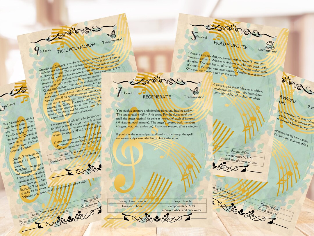 DND 120 Bard Spell Cards [PNG], 5x8", 5e Dnd Bard Spellbook, Dungeon ...