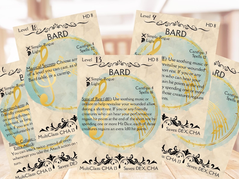 DND Bard Class Cards [PNG] - DND 5e, Players' Resource, Game Master ...