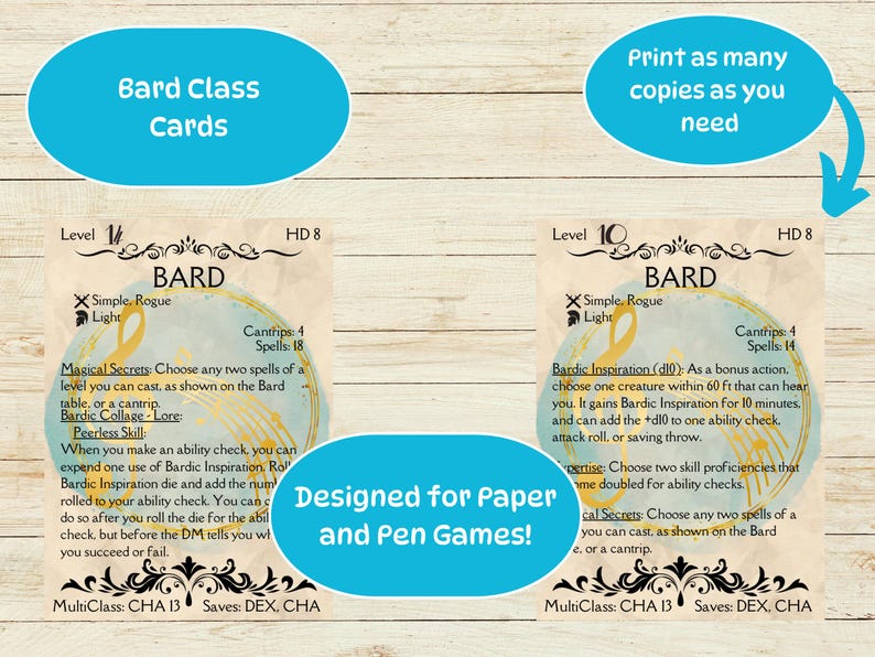 DND Bard Class Cards [PNG] - DND 5e, Players' Resource, Game Master ...