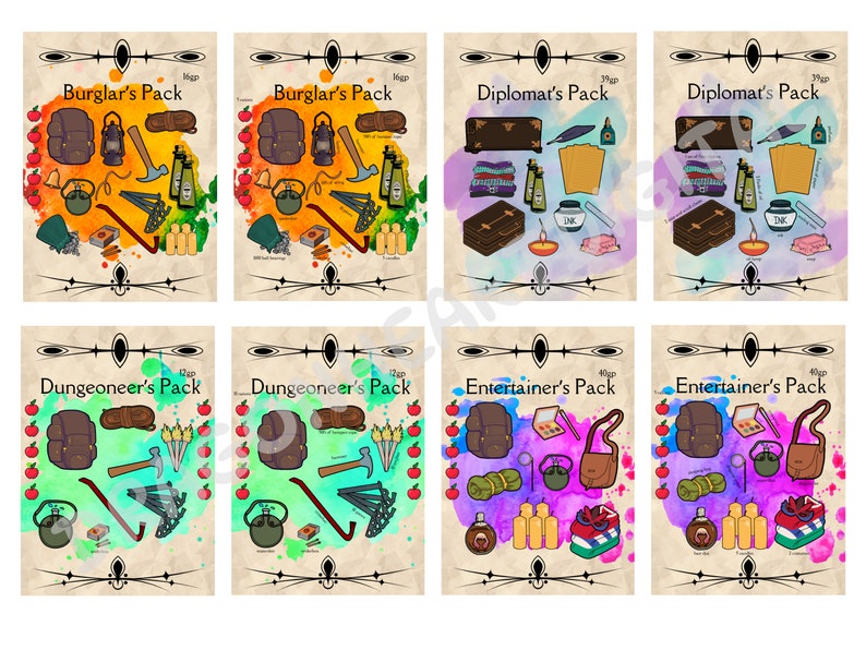 DND Equipment Pack Cards [PNG], DND 5e, Dungeon Master Resource, Game ...