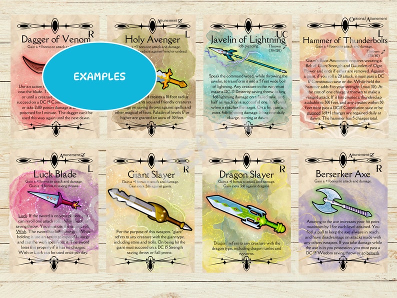 DND Magic Weapon Cards PNG, DND 5e, Dungeon Master Resource, Game ...