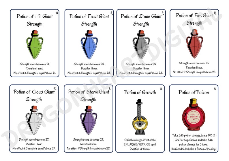 DND Potion Cards, DND 5e, Dungeon Master Resource, Game Master Resource ...