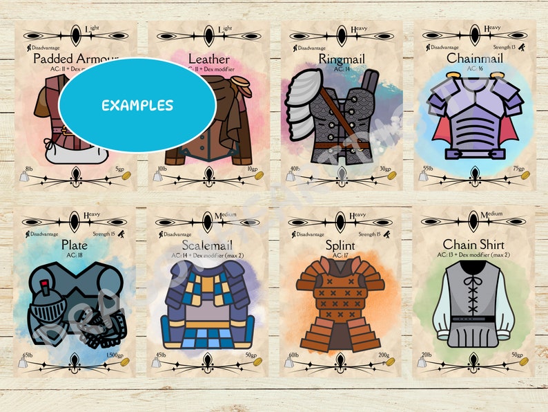 DND Armour Cards PNG, DND 5e, Dungeon Master Resource, Game Master ...