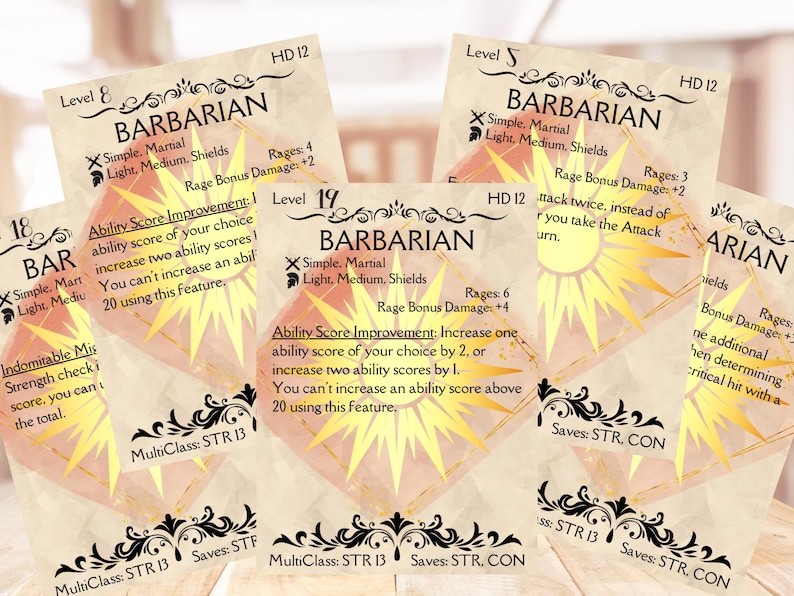 DND 5e Barbarian Class Cards: Player & GM Resource (digital Download ...