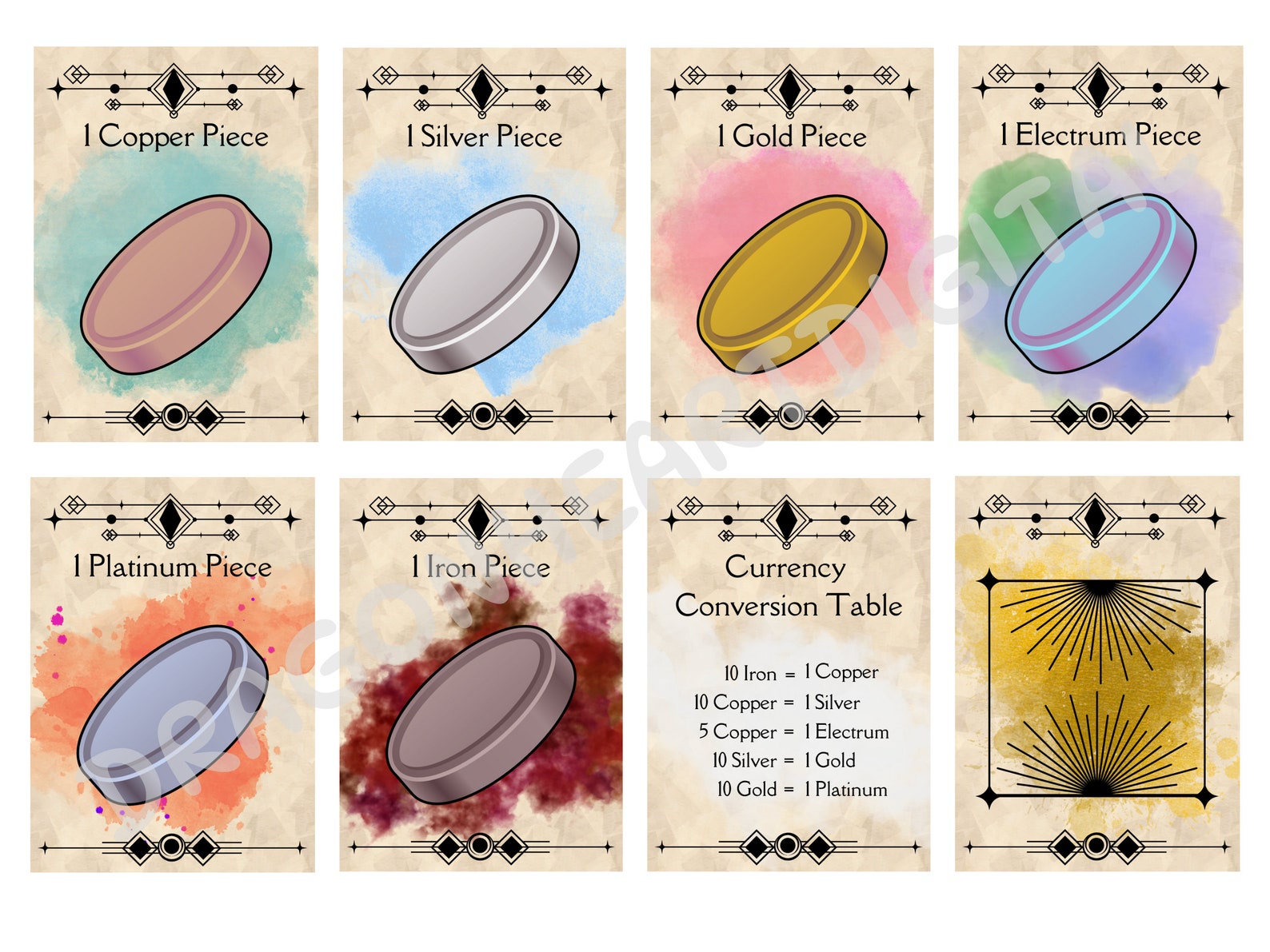 DND 5e Currency Cards: Printable Coin Tokens (digital Download) - Etsy