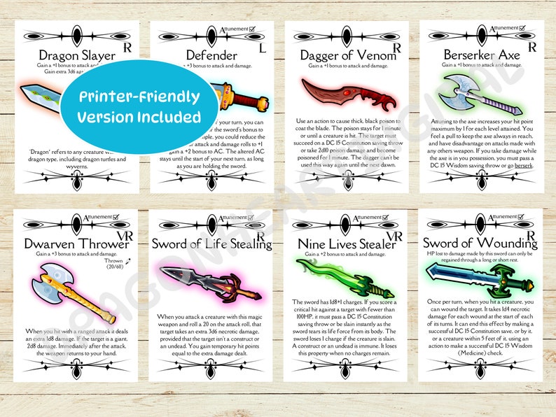 DND Magic Weapon Cards PNG, DND 5e, Dungeon Master Resource, Game ...