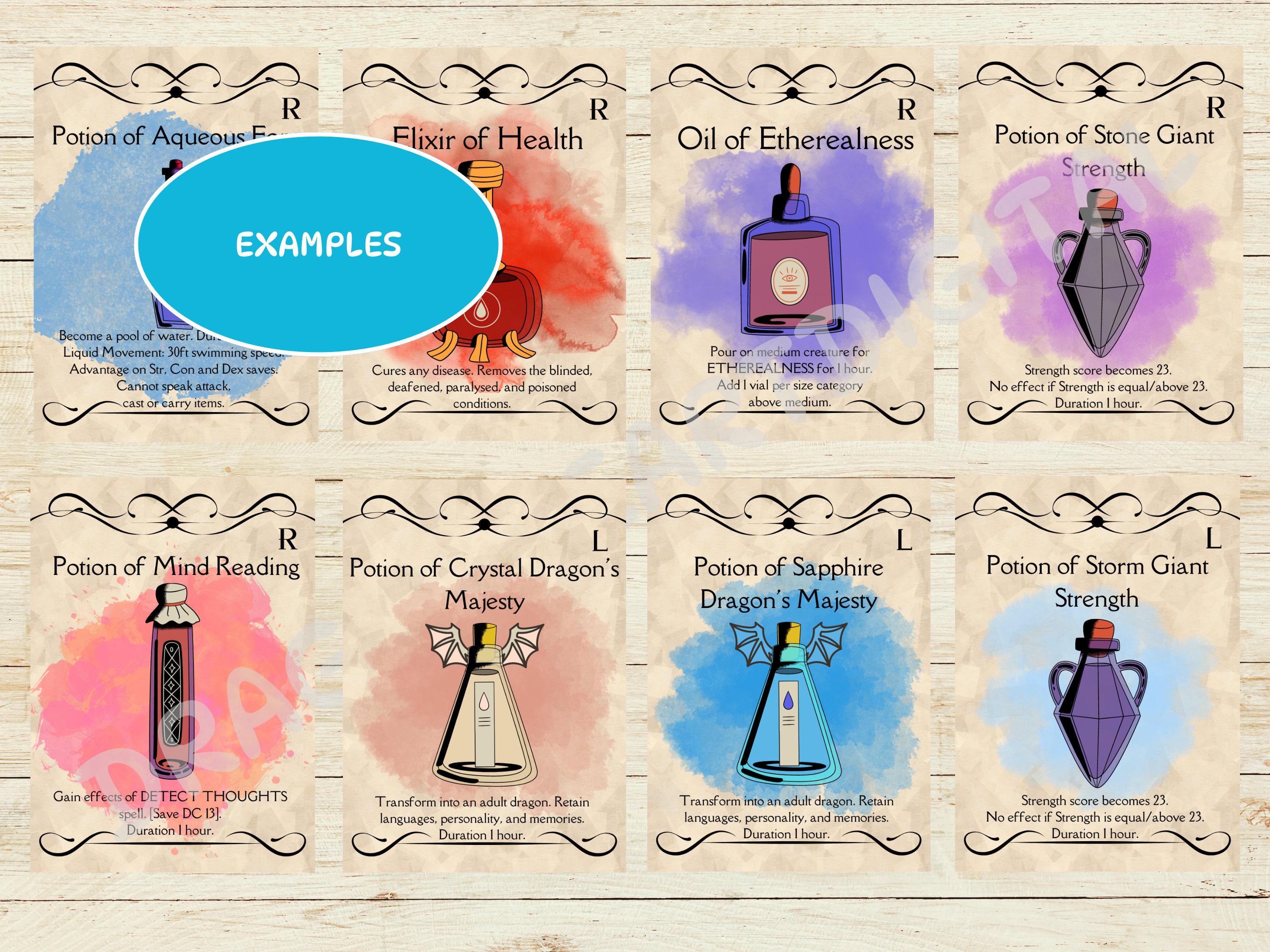 DND Potion Cards PNG, DND 5e, Dungeon Master Resource, Game Master ...