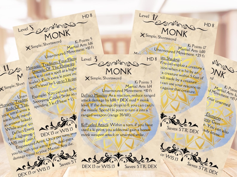 DND Monk Class Cards [PNG] - DND 5e, Players' Resource, Game Master ...