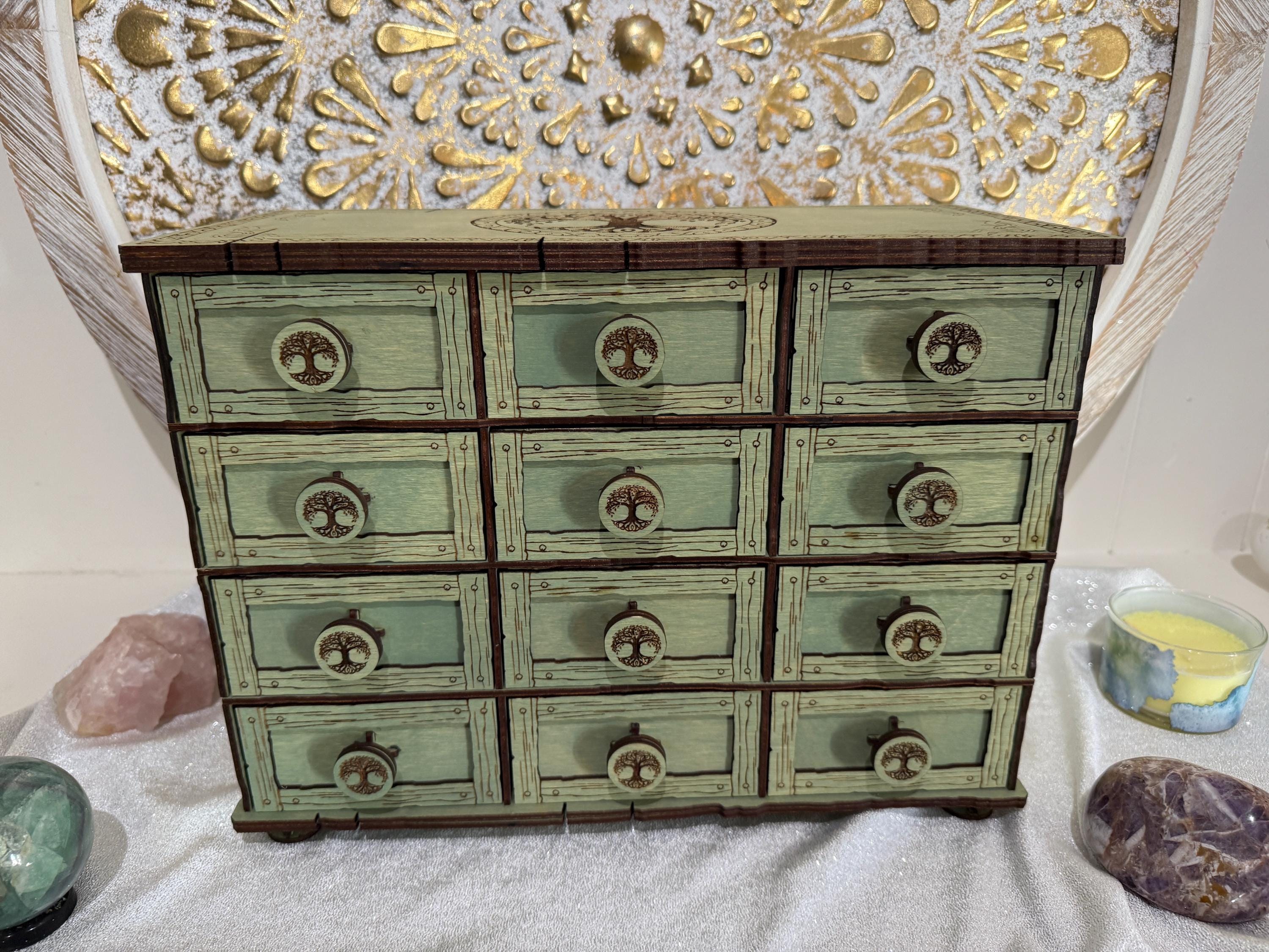 12 Drawer Apothecary Chest Tarot & Oracle Card Storage Box Witches ...