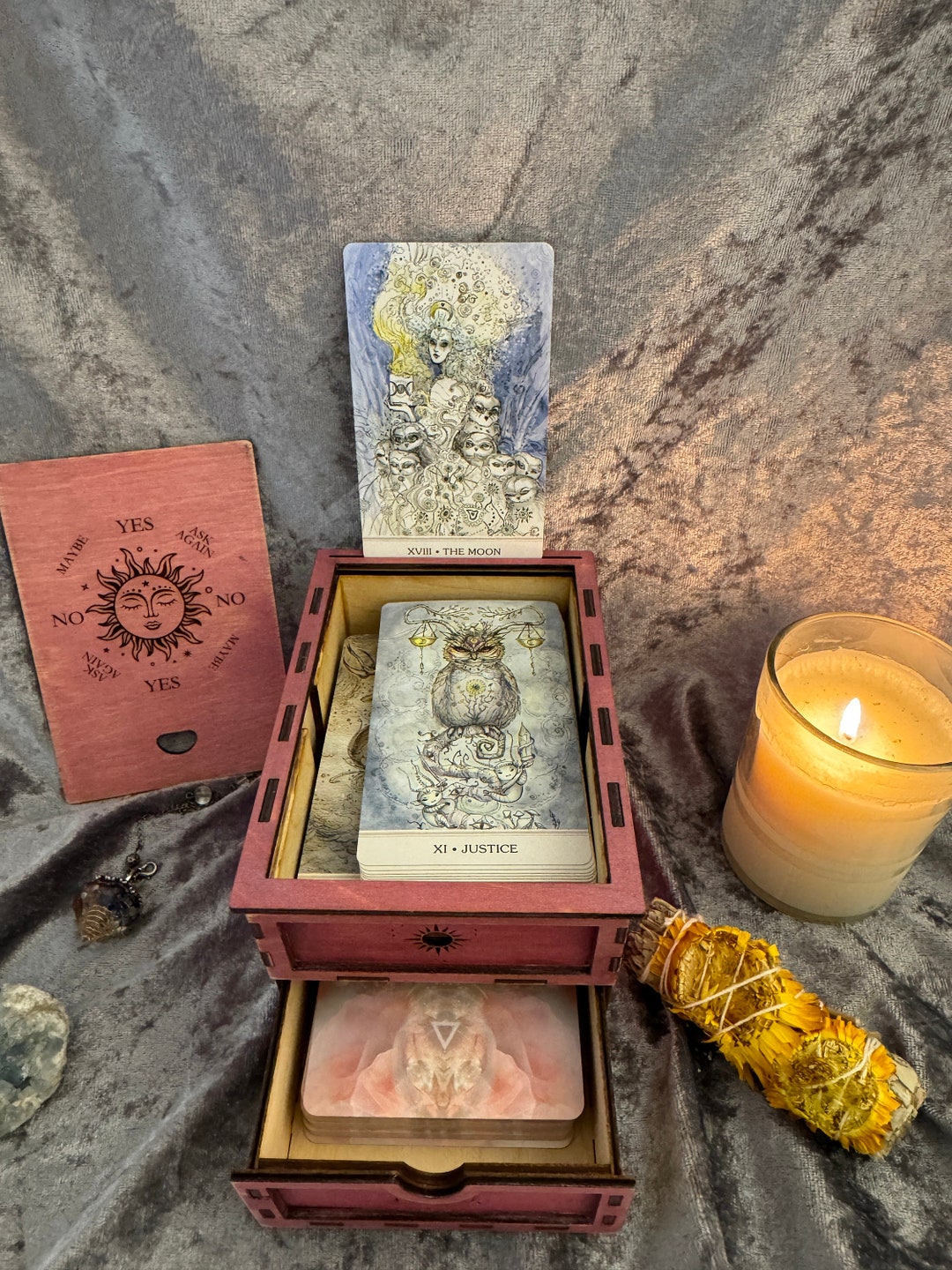 Tarot & Oracle Deck Box With Pendulum Board and Card Stand *includes ...