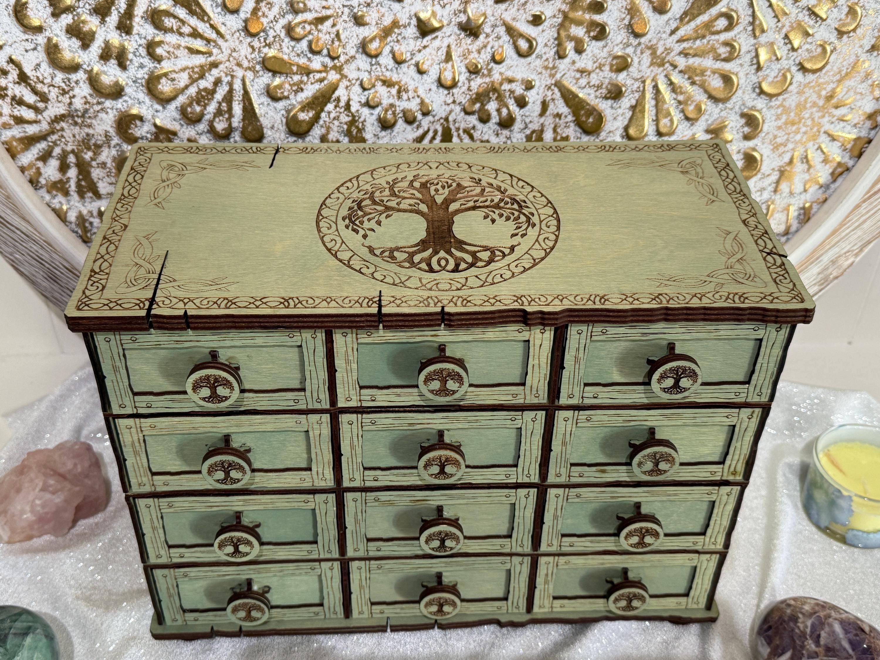 12 Drawer Apothecary Chest Tarot & Oracle Card Storage Box Witches ...