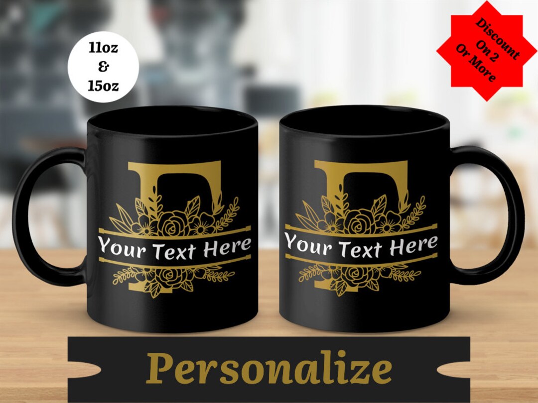 Personalized Initial F Mug, Personalized Text, Elegant Floral Design ...