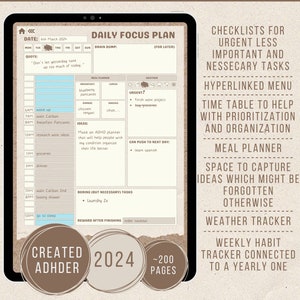ADHD Digital Planner Beige Brown for iPad iPhone Android Mac. Adult ...
