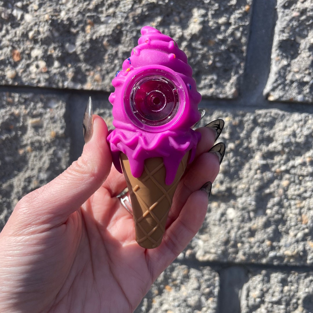 Pink Ice Cream Silicone Pipe Cute Pipe Unbreakable Hand Pipe Fuchsia ...