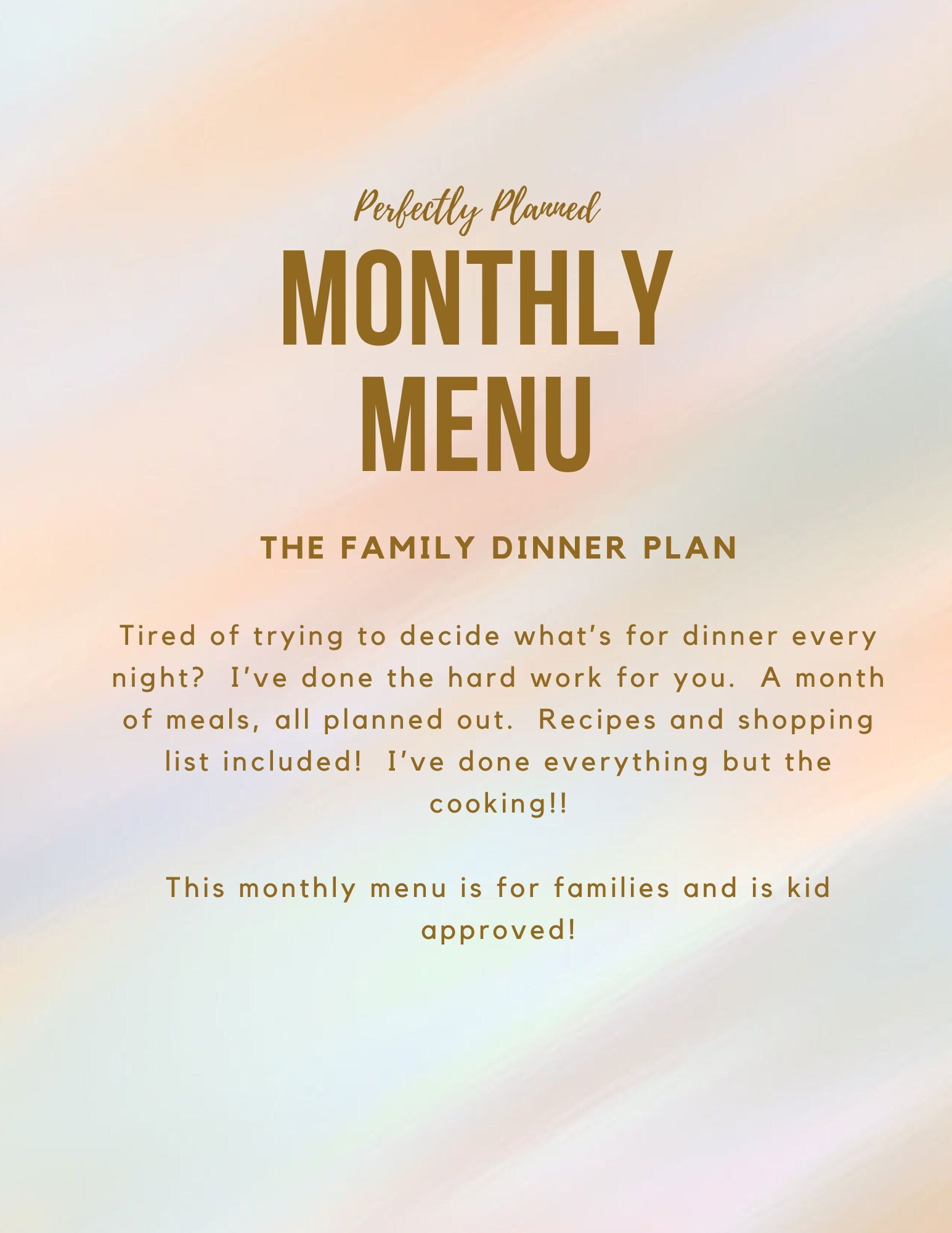 Monthly Family Dinner Plan - Etsy