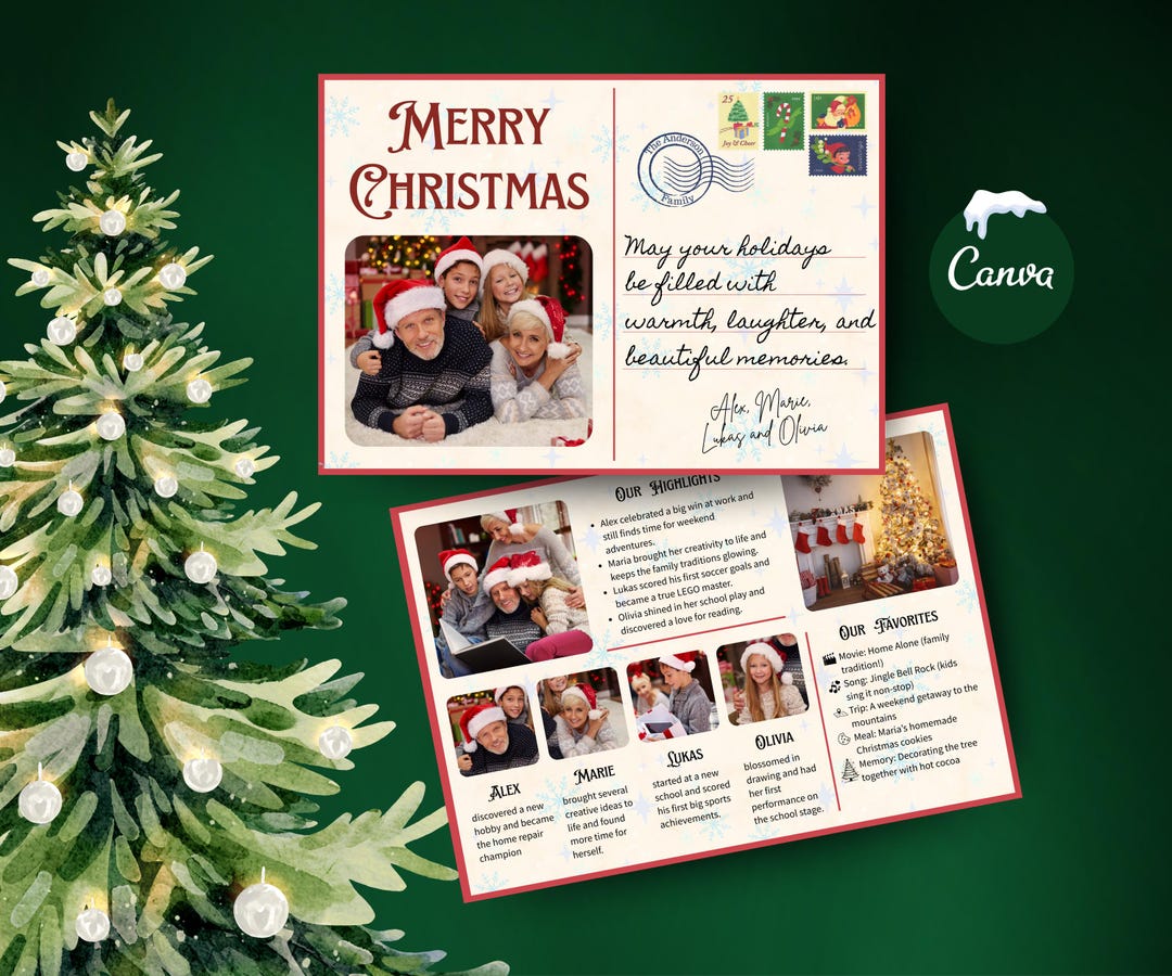 Family Christmas Card Template: Photo Newsletter (digital Download) - Etsy