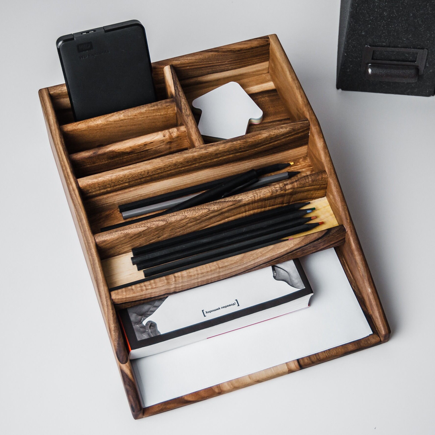 Walnut Wood Desktop Organizer Catch All Tray, Pen Pencil Stationary ...